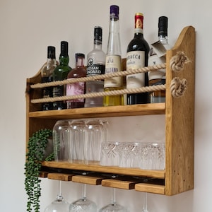 Handcrafted Rustic Wooden Drinks Rack: Wall Mounted Home Bar - Etsy