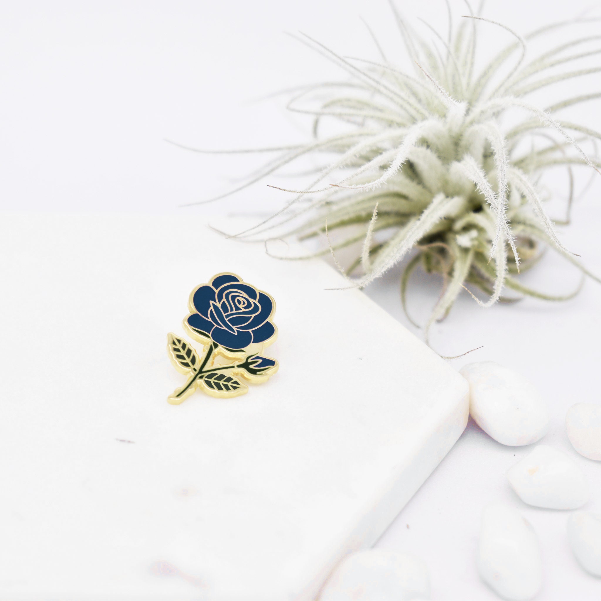 Blue Rose Enamel Pin - Flower Pins - June Birth Flower Valentine's Day ...
