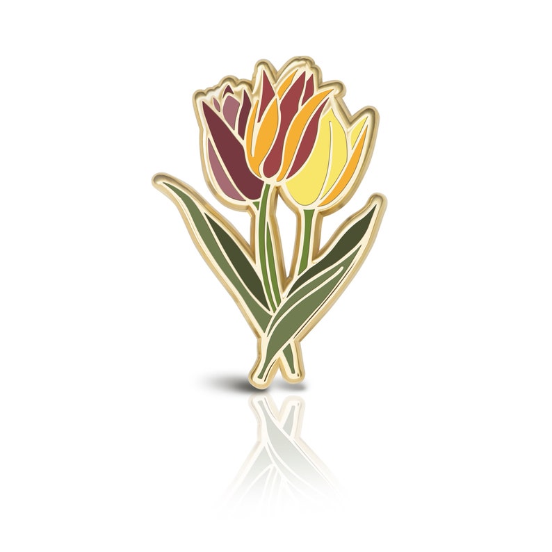 Tulip Enamel Pin, Floral Lapel Pin With Gold Base - Etsy