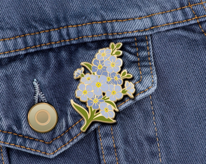 Forget Me Not Pin, Botanical Enamel Pin, Blue Flower Artwork, Original ...