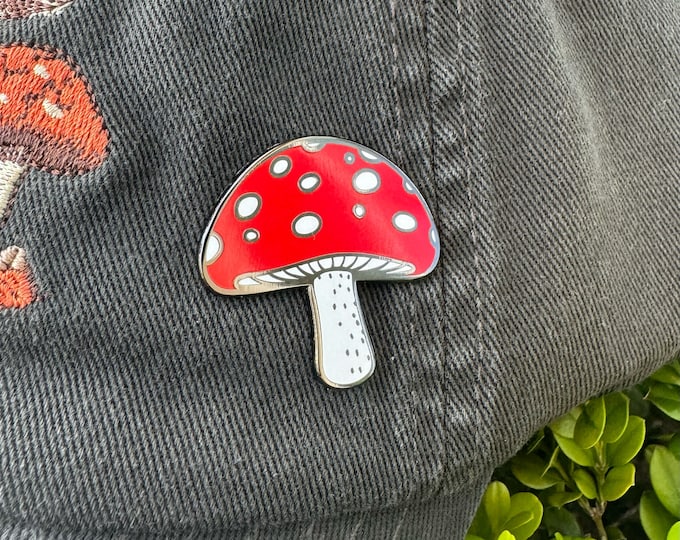 Mushroom Enamel Pin Cute Mushroom Pin Mushroom Gifts Mushroom Pins Red ...