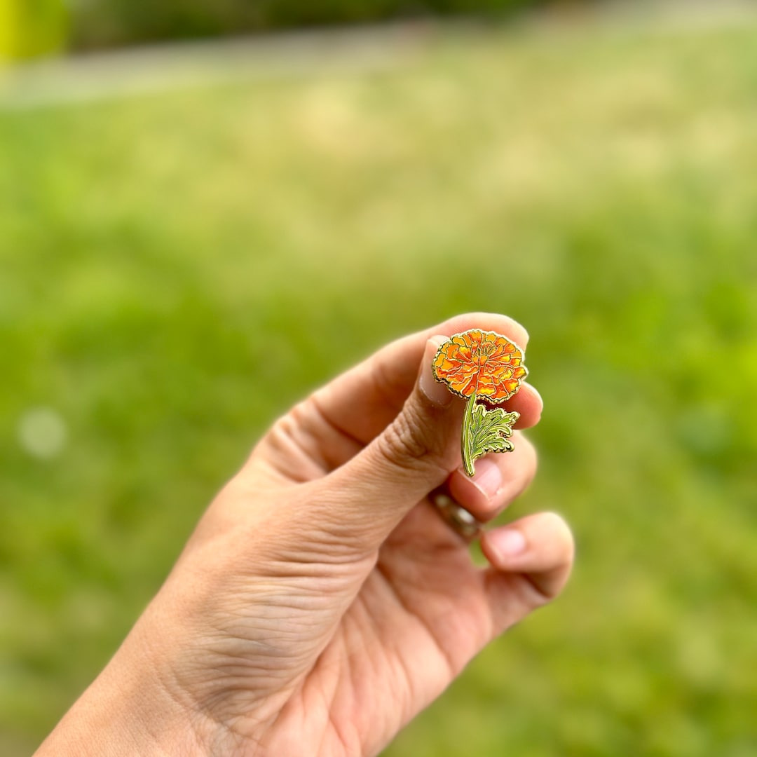 Marigold Enamel Pin - October Birth Flower Lapel Pin - Etsy