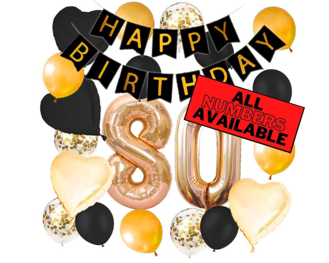 80th Birthday Decorations For Him Or Her Gold And Black Etsy