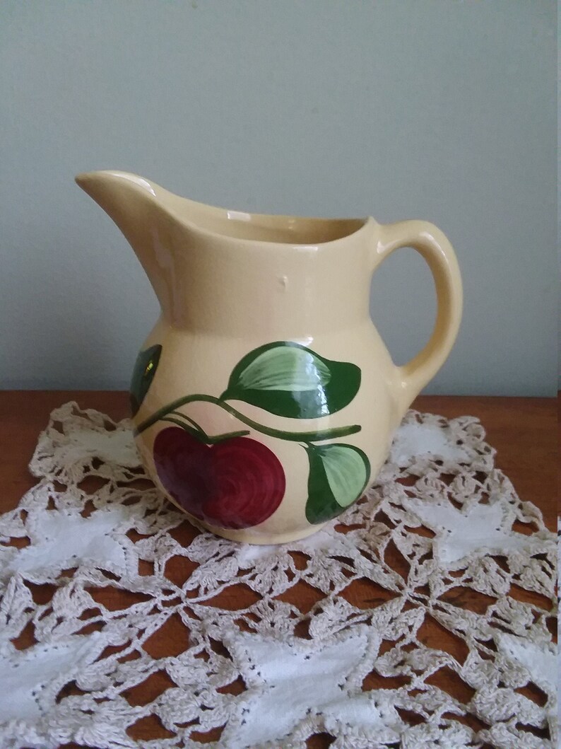 Vintage Watt pottery oven ware pitcher cherry or apple | Etsy