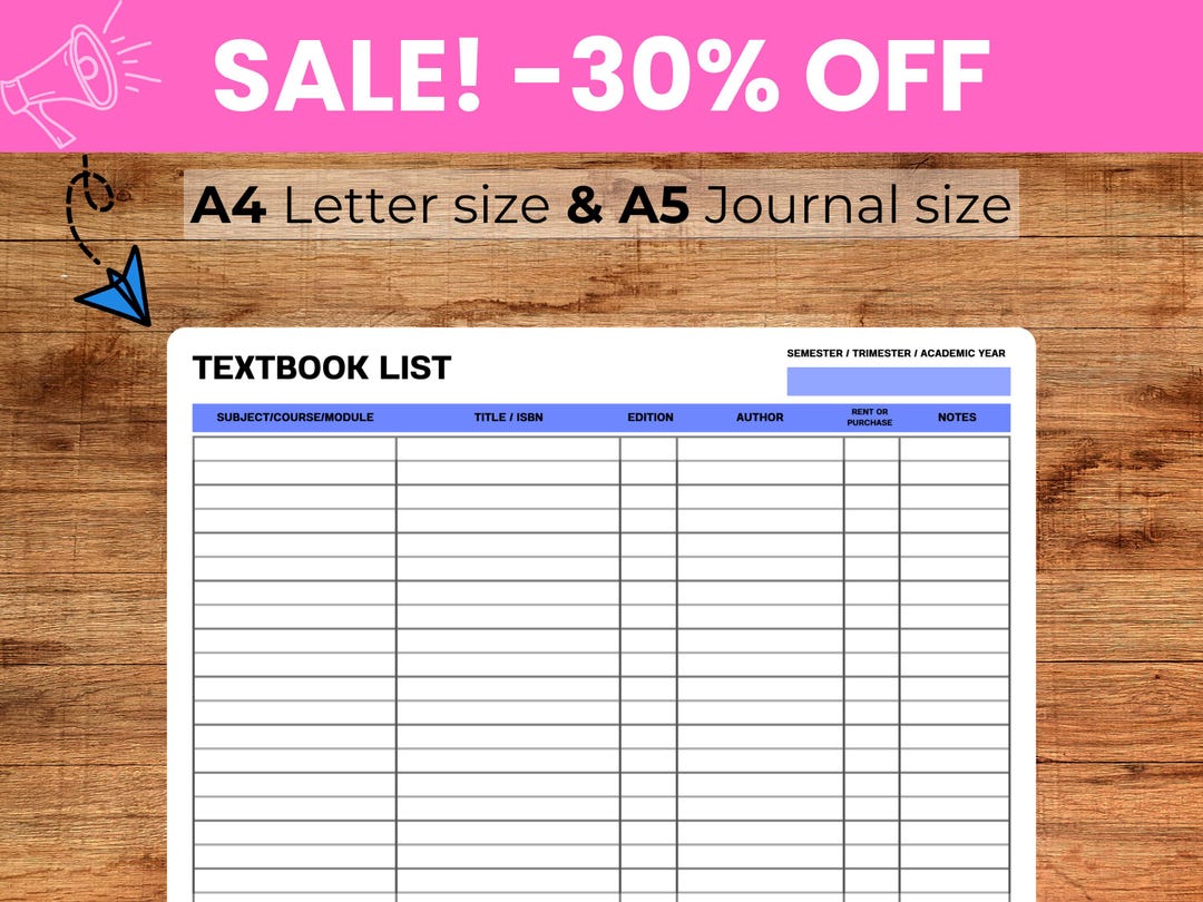 Textbook List Planner Printable | A4 & A5 Student PDF (digital Download ...
