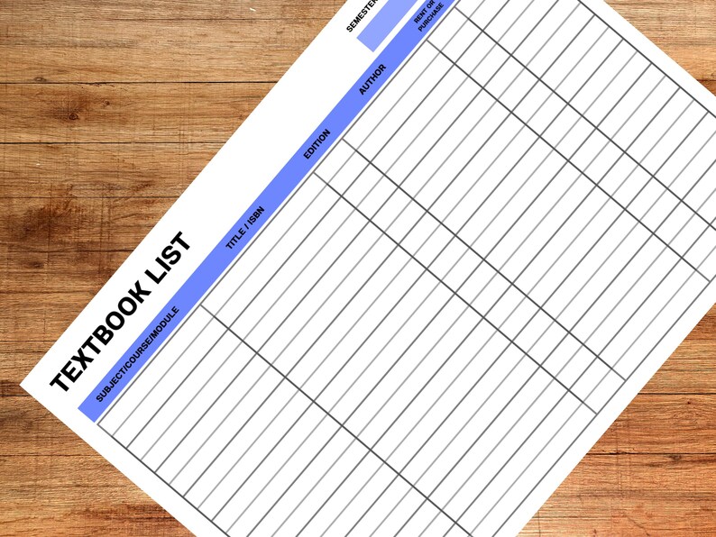 Textbook List Planner Printable | A4 & A5 Student PDF (digital Download ...