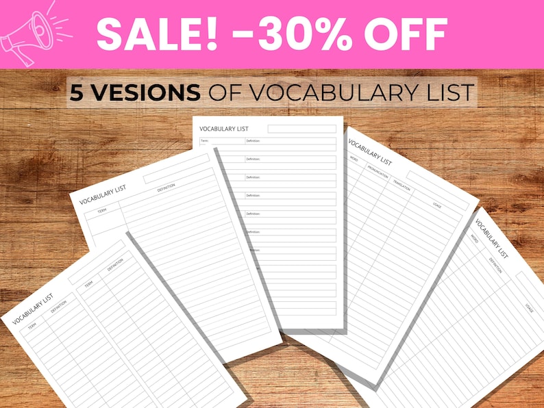 PRINTABLE Vocabulary List |5 VERSIONS| Language Learning Template ...