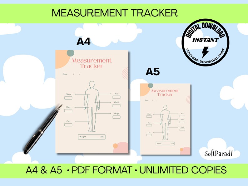 Printable Body Measurement Tracker | Instant Download | A4 & A5 Sizes ...
