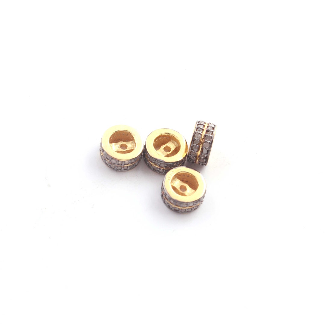 1 Pc Pave Diamond Small Spacer Beads, 6mm Double Line Spacer, 925 ...