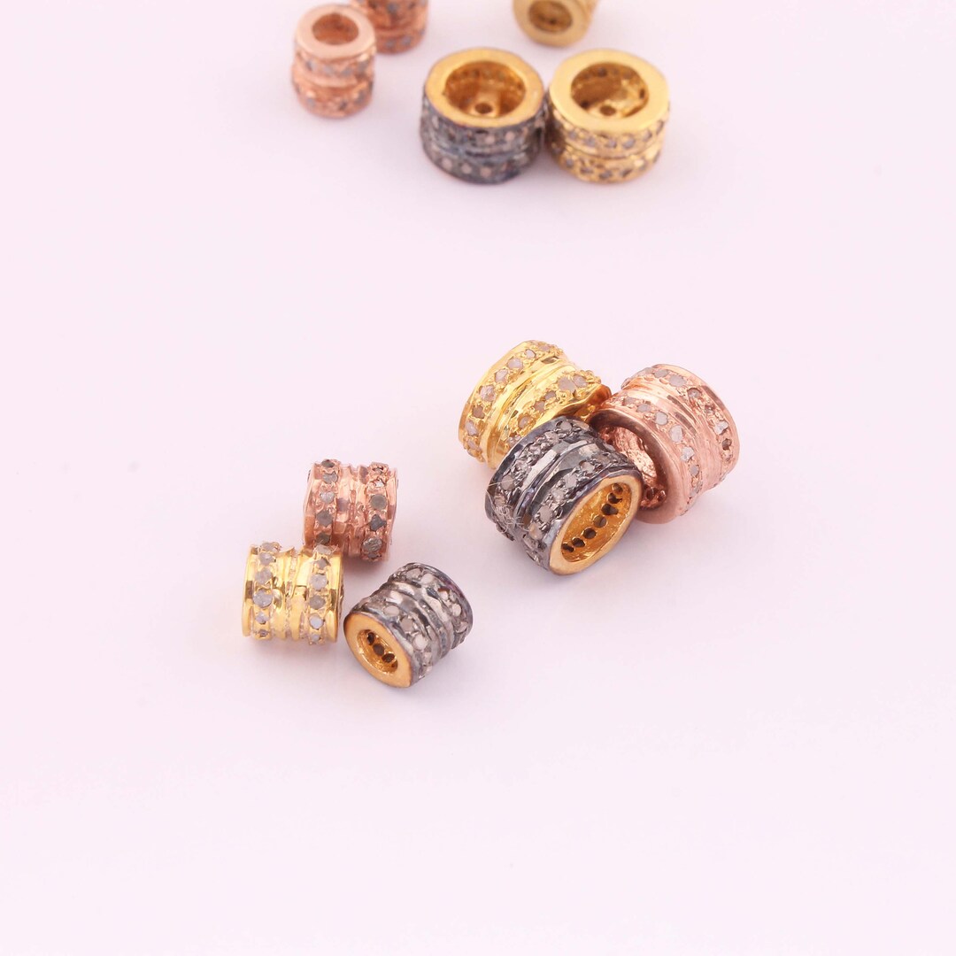 1 Pc Double Line Pave Diamond Spacer Bead, 925 Sterling Vermeil 4mm/6mm ...