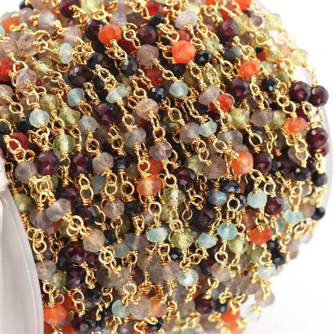 5 Feet Multi Gemstone Rosary Chain, 3.5mm-4mm Faceted Beads, Mix Stone ...