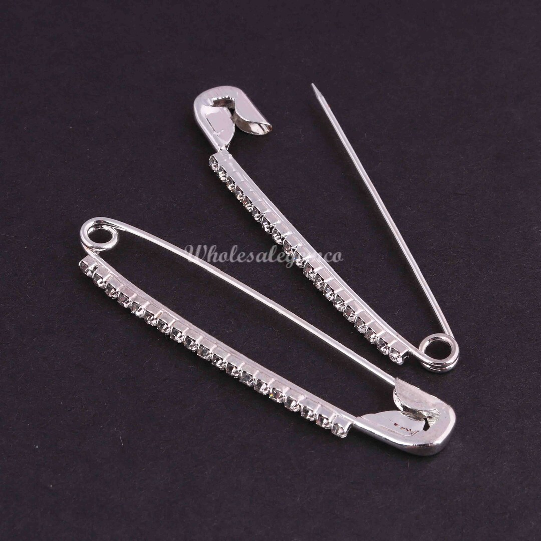 1 Pc Safety Pin, White Zircon Safety Pin, Silver Plated Pins, White ...