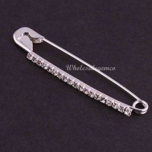 White Cubic Zircon Safety Pin: 925 Silver Plated (53mmx11mm) - Etsy