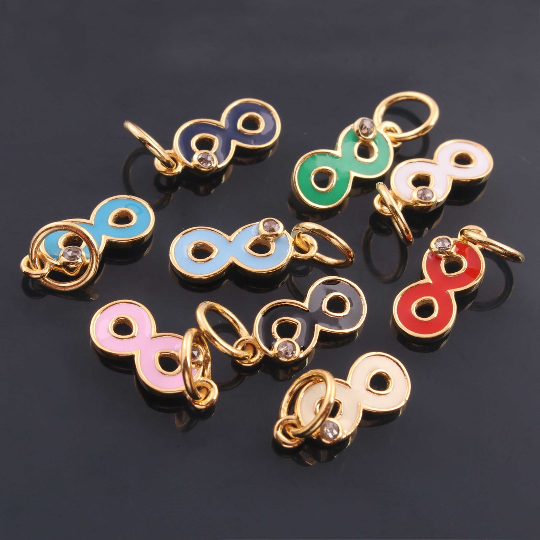 1 Pc Pave Diamond Enamel Infinity Symbol Pendant, Yellow Gold Vermeil ...