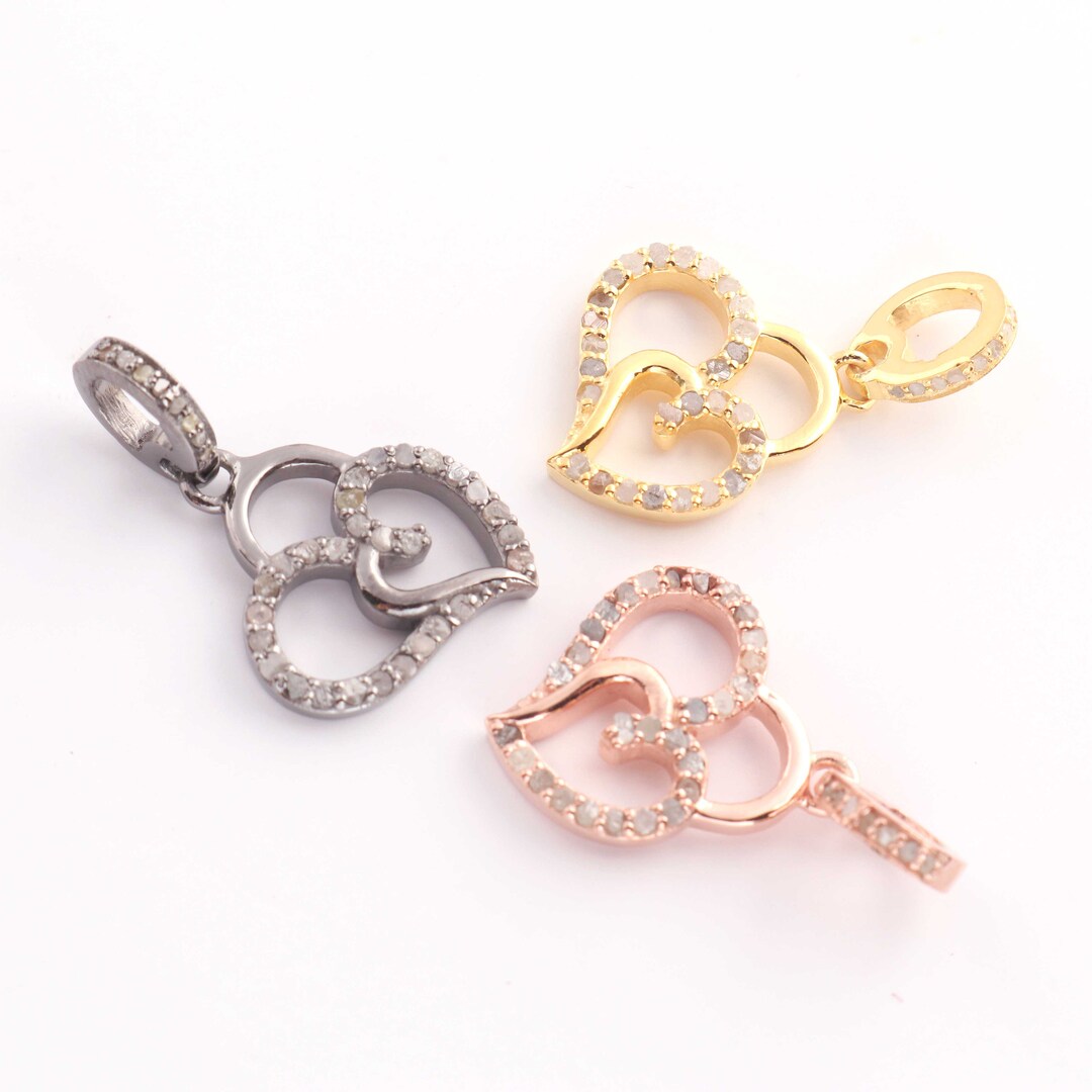 1 Pc Pave Diamond Heart Charm Pendant, 925 Sterling Silver Heart ...