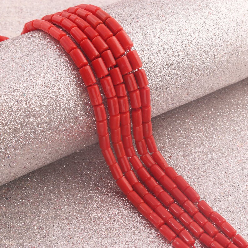 1 Strand AAA Natural Italian Coral Beads, 8.5 Inches Tube Shape 4mm-9mm ...