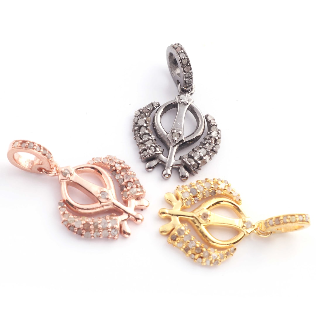 Pave Diamond Khanda Sahib Pendant: Sterling Silver Vermeil Charm - Etsy
