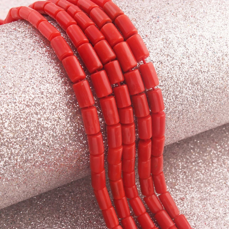1 Strand AAA Natural Italian Coral Beads, 8.5 Inches Tube Shape 4mm-9mm ...