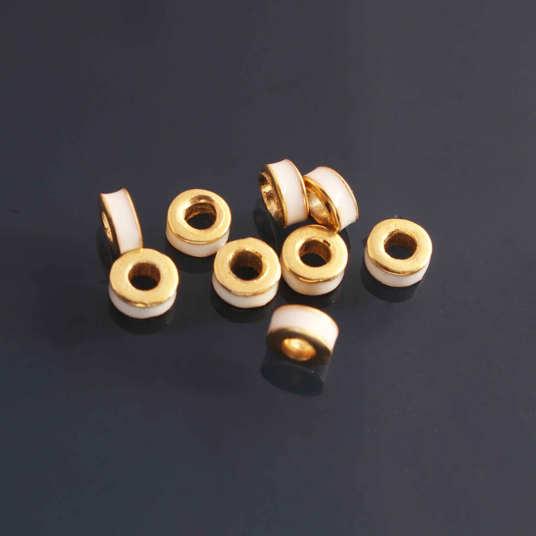 White Enamel Yellow Gold Vermeil Spacer Bead: 925 Sterling Silver (3mm ...