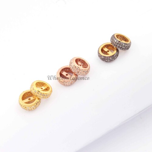 1 Pc Double Line Pave Diamond Spacer Bead 925 Sterling | Etsy