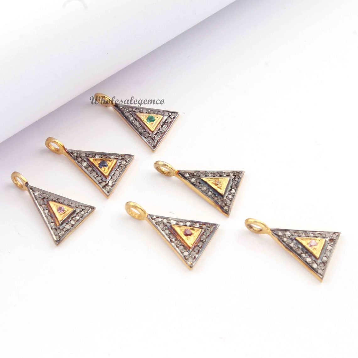 1 Pc Pave Diamond Pendant Triangle Shape Gemstone in the | Etsy