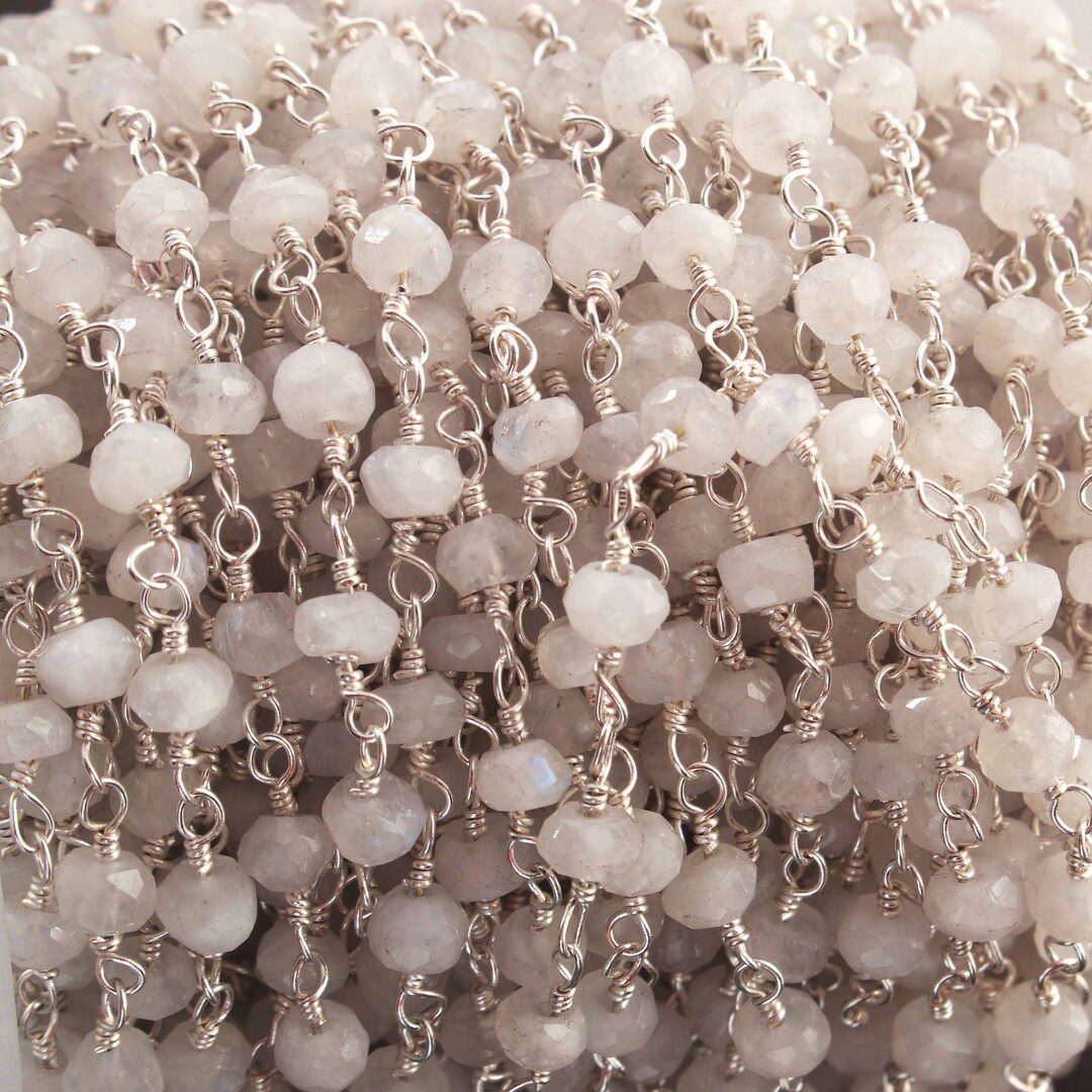 5 Feet White Rainbow Moonstone Gemstone Rosary Beaded Chain, 3.5mm ...