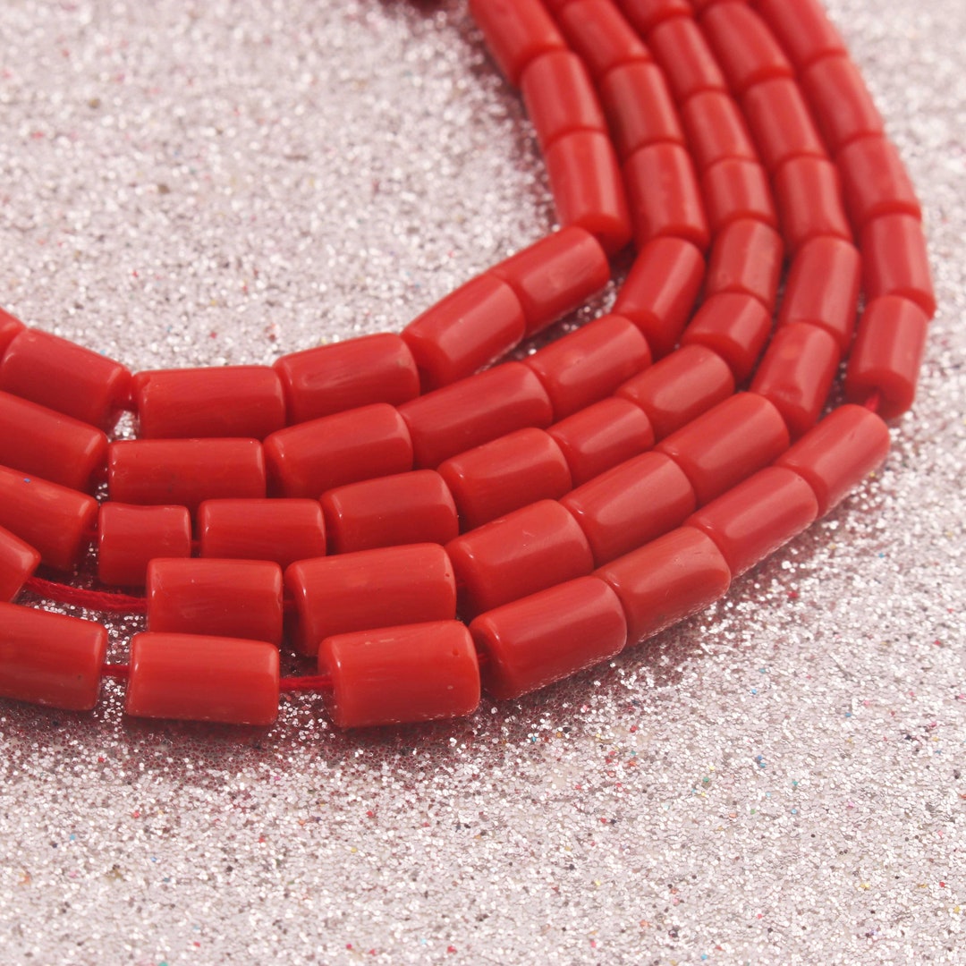 1 Strand AAA Natural Italian Coral Beads, 8.5 Inches Tube Shape 4mm-9mm ...