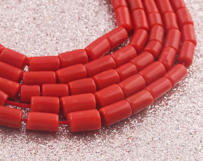 1 Strand AAA Natural Italian Coral Beads, 8.5 Inches Tube Shape 4mm-9mm ...
