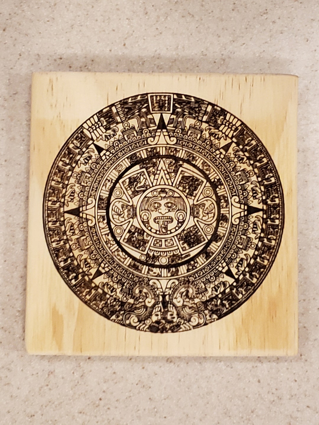 Laser Engraved Wood Aztec Calendar, Handmade Desk Art - Etsy