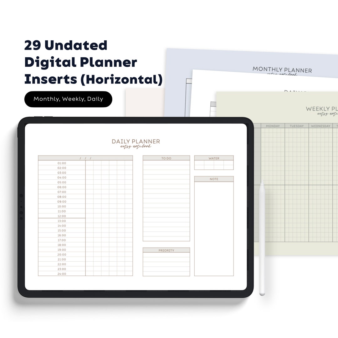 29 Undated Digital Planner Inserts horizontal 7 Daily 10 Weekly 12 ...