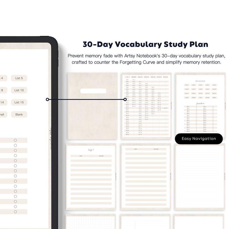 Ebbinghaus Vocabulary Notebook: 30-day Language Study (instant Download ...