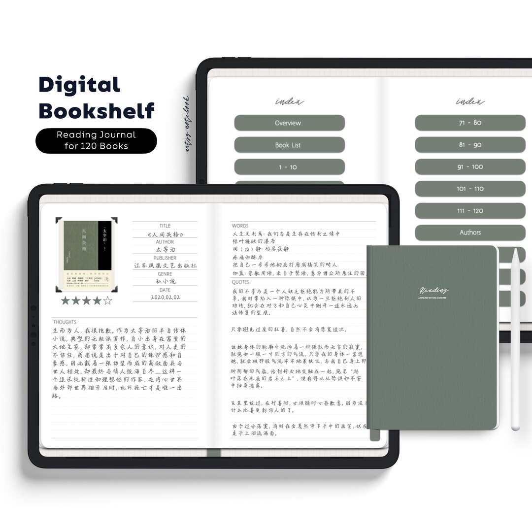 Digital Reading Journal: Hyperlinked Bookshelf for Goodnotes (instant ...