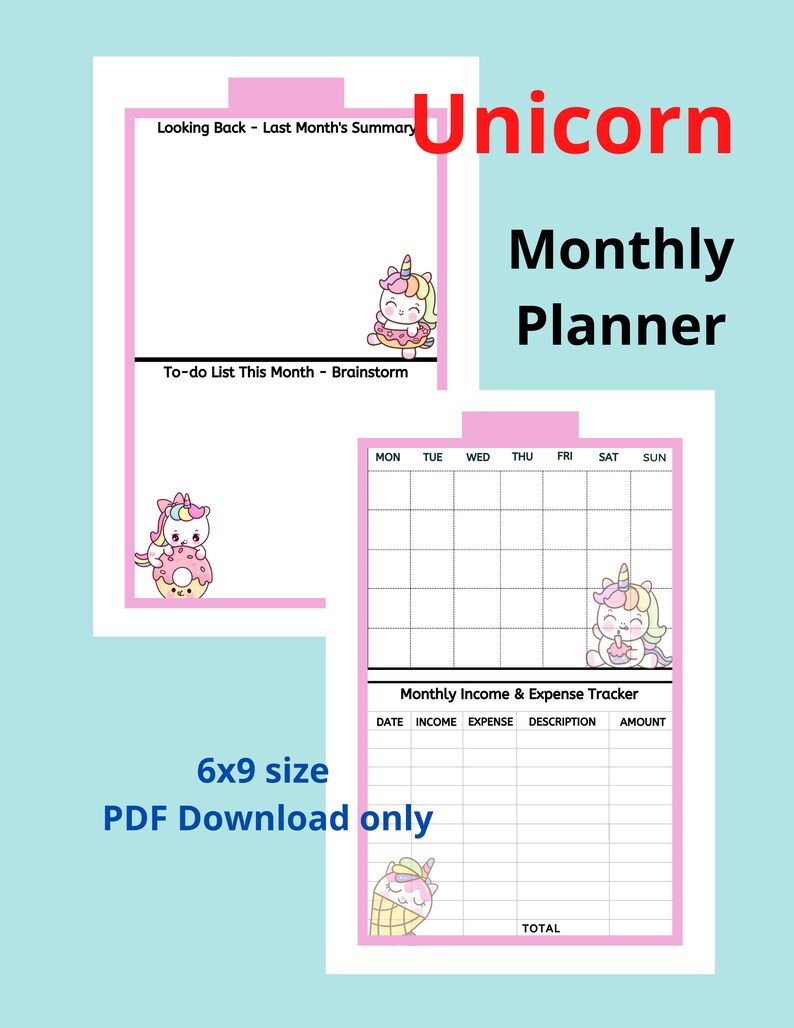 Simple Undated Planner Unicorn Theme for Girls Monthly and - Etsy