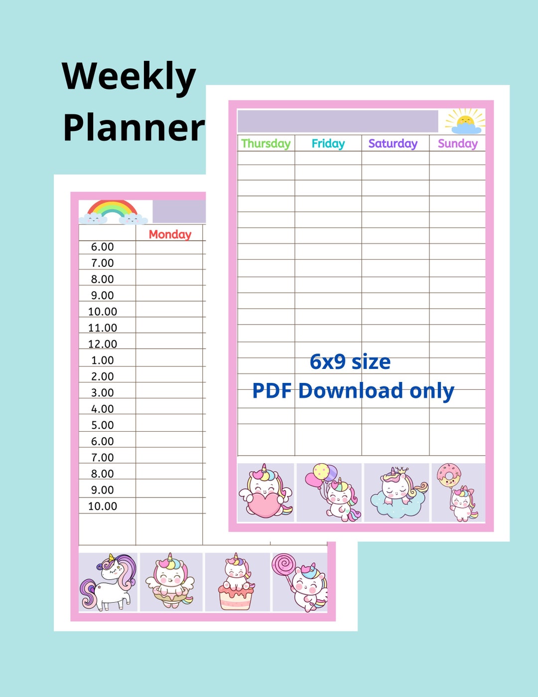 Simple Undated Planner Unicorn Theme for Girls | Monthly and Weekly ...