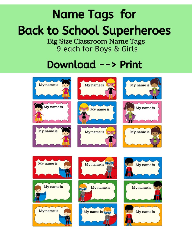 Name Tags for Classroom | Back to School Superhero Pictures for Boys ...