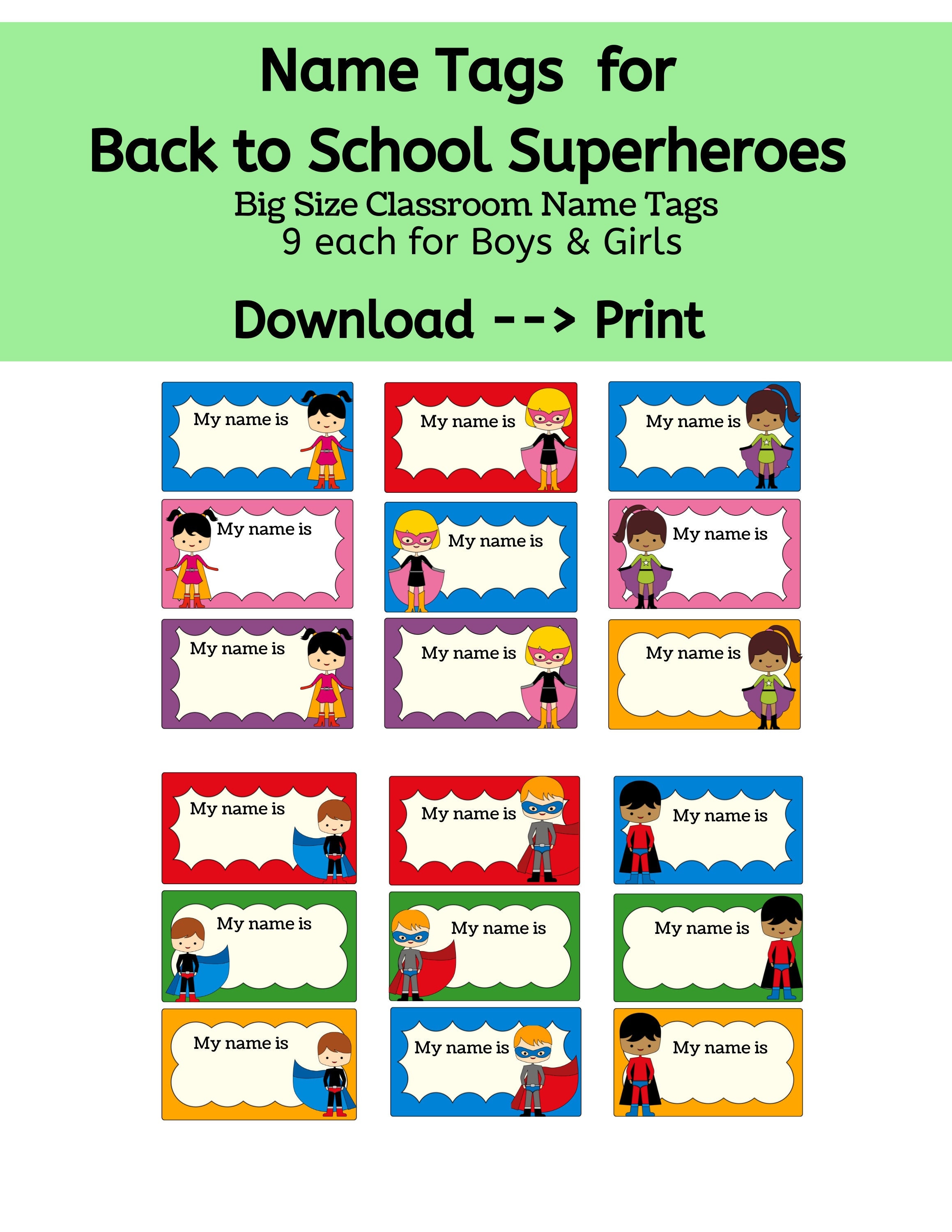 Name Tags for Classroom | Back to School Superhero Pictures for Boys ...