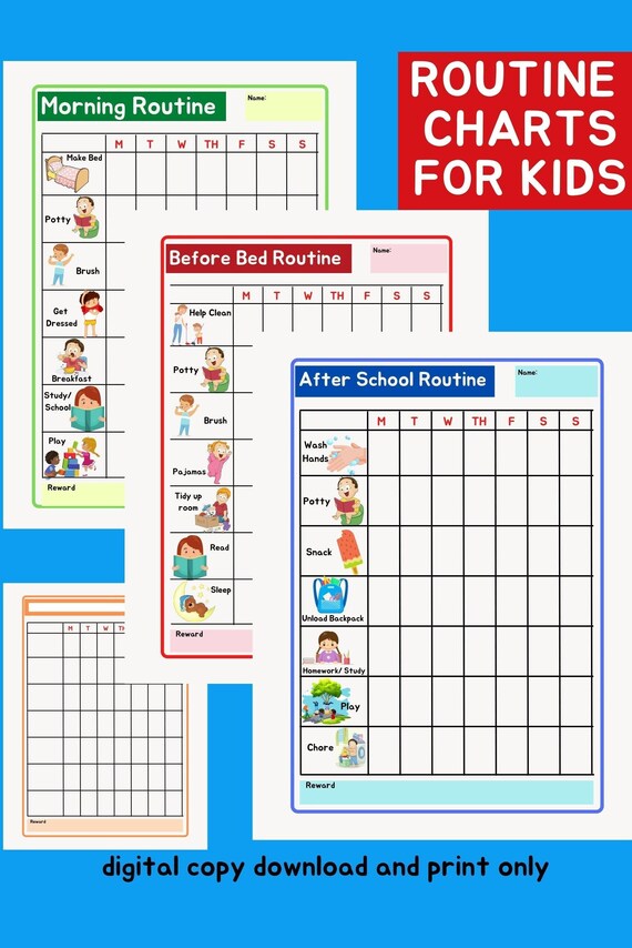 Weekly Routine Charts With Pictures for Kids Girls Boys - Etsy
