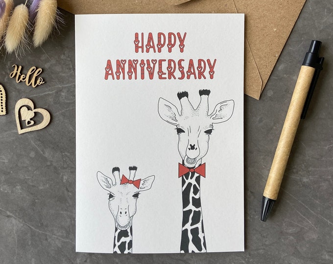 Anniversary Card, Giraffe Anniversary Card, Made From Fully Recycled ...