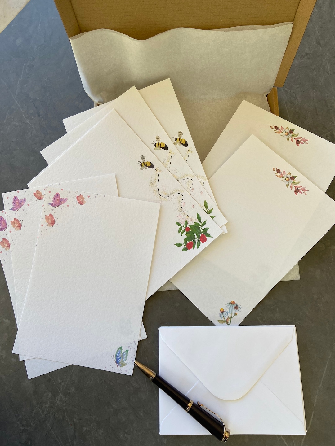 45 Piece Writing Set, Bees, Butterflies and Ladybirds, Letter Writing ...