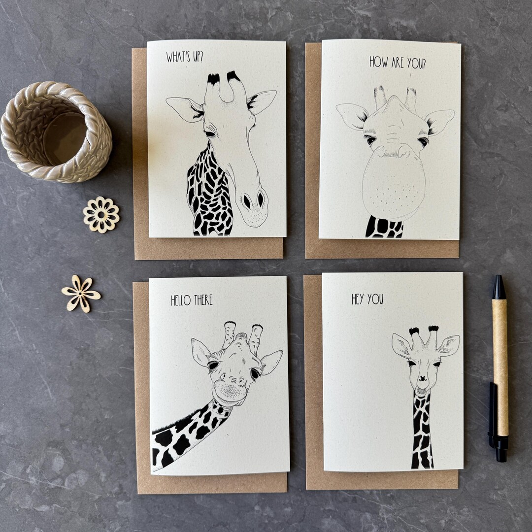 Giraffe Card Set, Funny Animal Cards, Safari Notecards, Thank You Cards ...