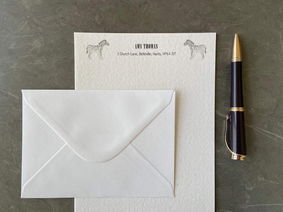 Personalised Writing Paper Set, Zebra Stationery, Customised Letter Set ...