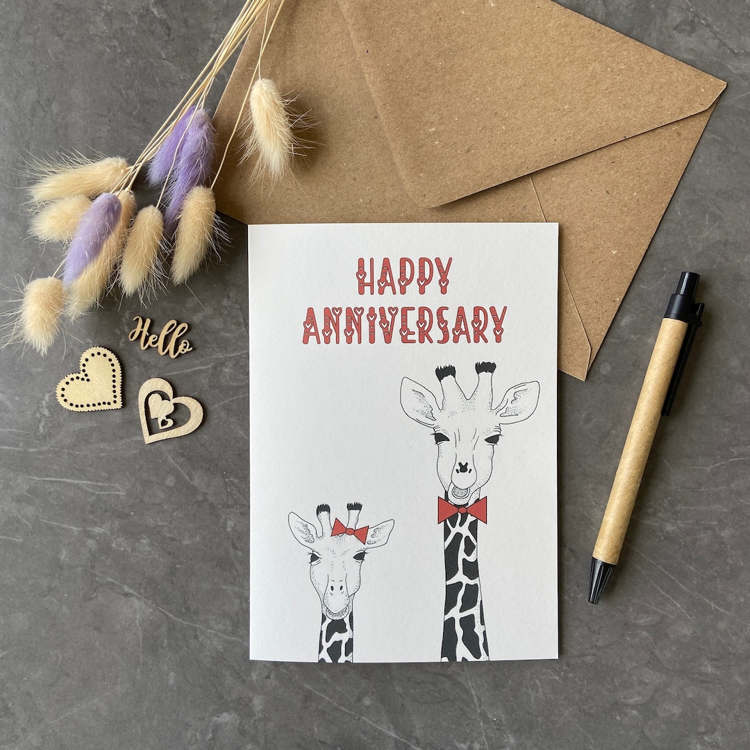 Anniversary Card, Giraffe Anniversary Card, Made From Fully Recycled ...