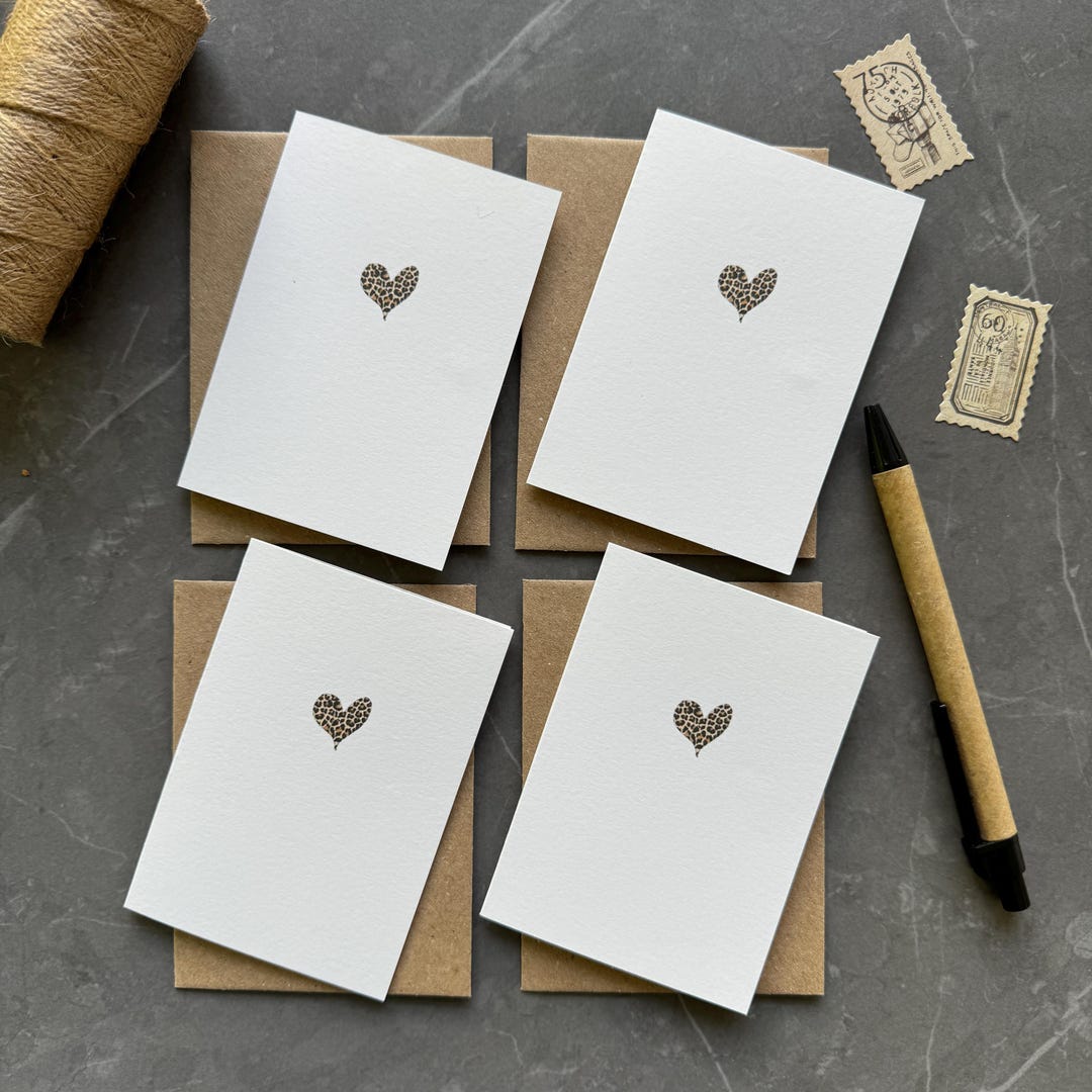Mini Note Cards, Gift Cards, Leopard Print Heart Design, Thank You ...