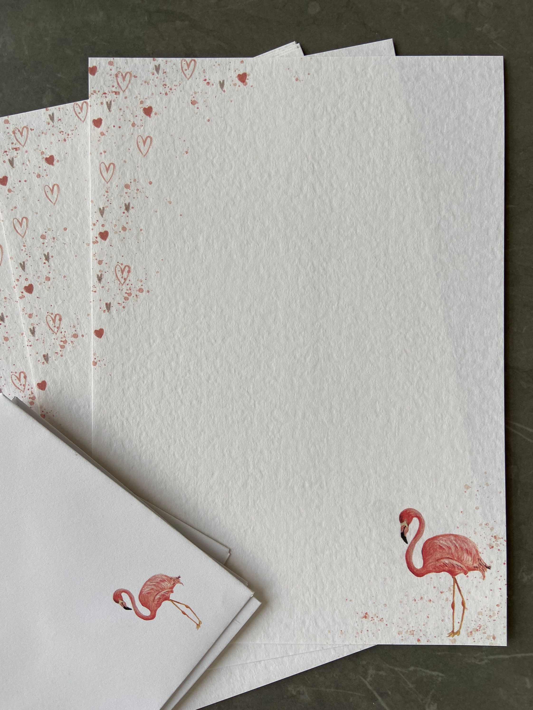Writing paper set with 20 sheets of flamingo and heart design | Etsy