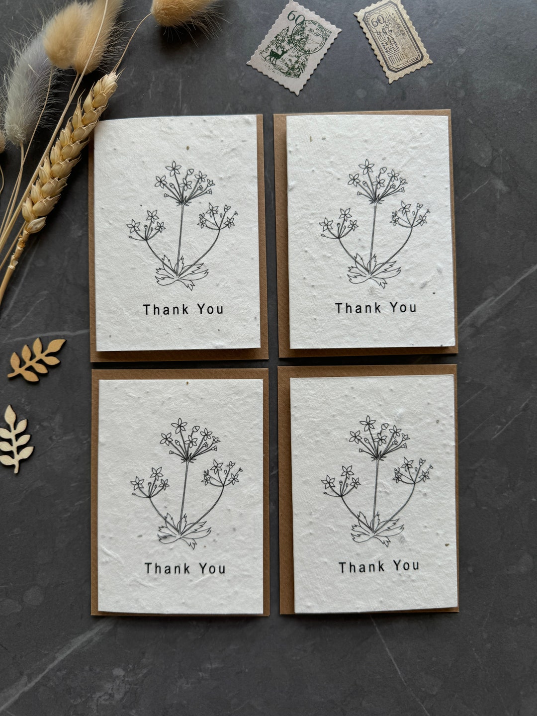 Small Plantable Thank You Card, Pack of Seed Paper Notecards, Gift Card ...