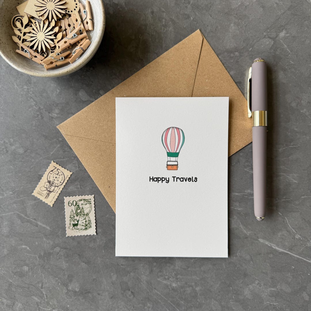 Happy Travels, Safe Journey, Bon Voyage Greeting Card With Hot Air ...