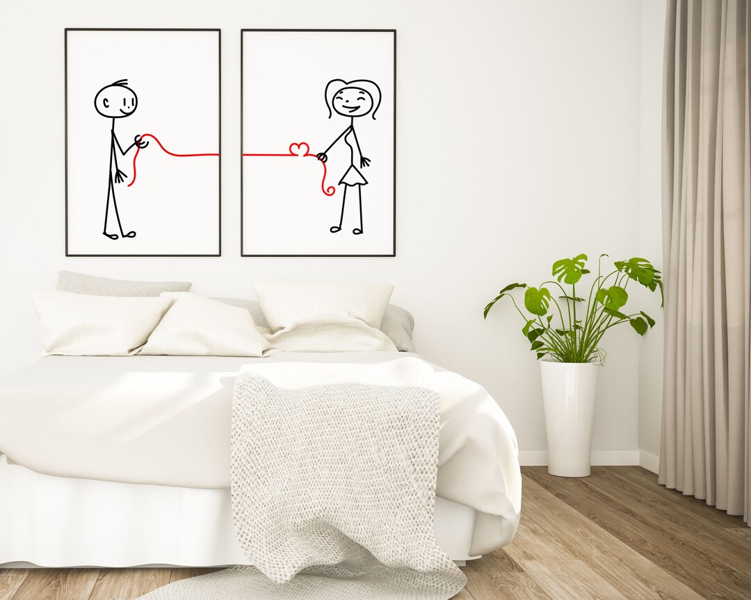 Stickman Couple Set, Couples Print, Home Decor, Wall Decor, Love Print ...