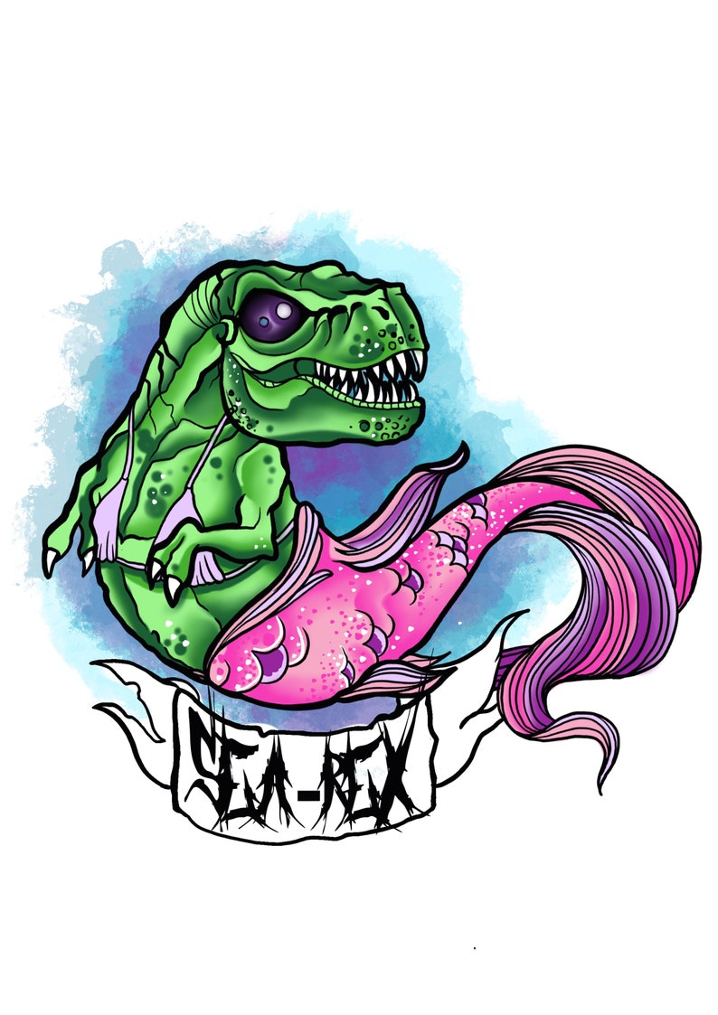 Sea Rex Digital Artwork. Mermaid. Dinosaur. Pastel. Cute. Creature ...