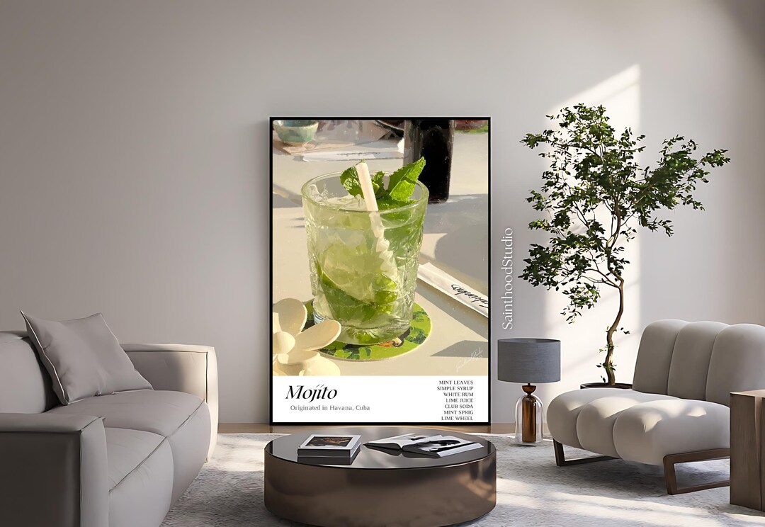 Mojito Print, Luxury Mojito Cocktail Painting, Digital Art, Home Bar ...