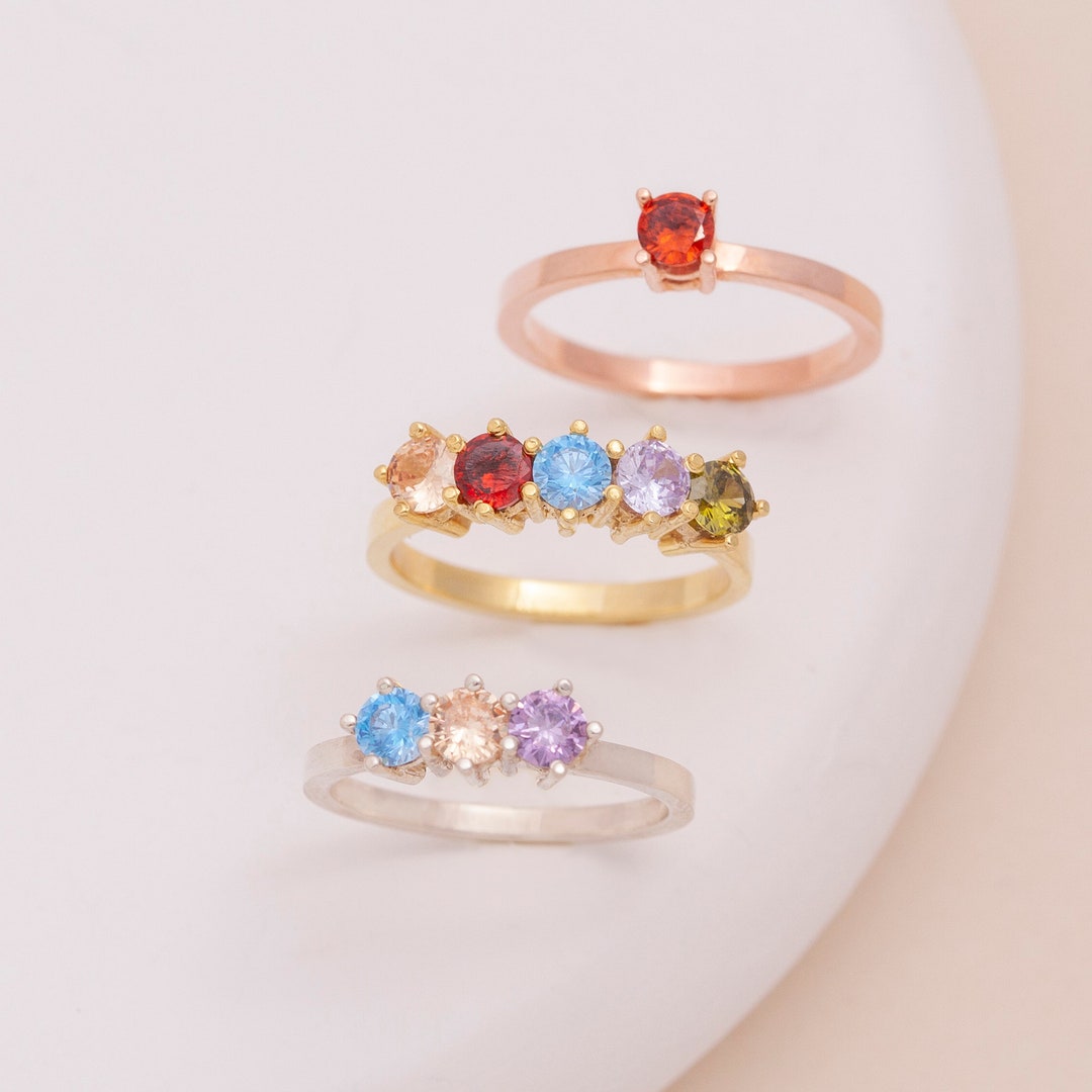 Birthstone Ring for Mom, 925k Silver Birthstone Jewelry, Personalized ...